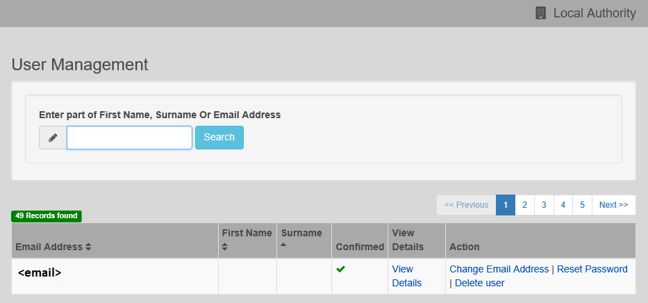 User Management (Local Authority)